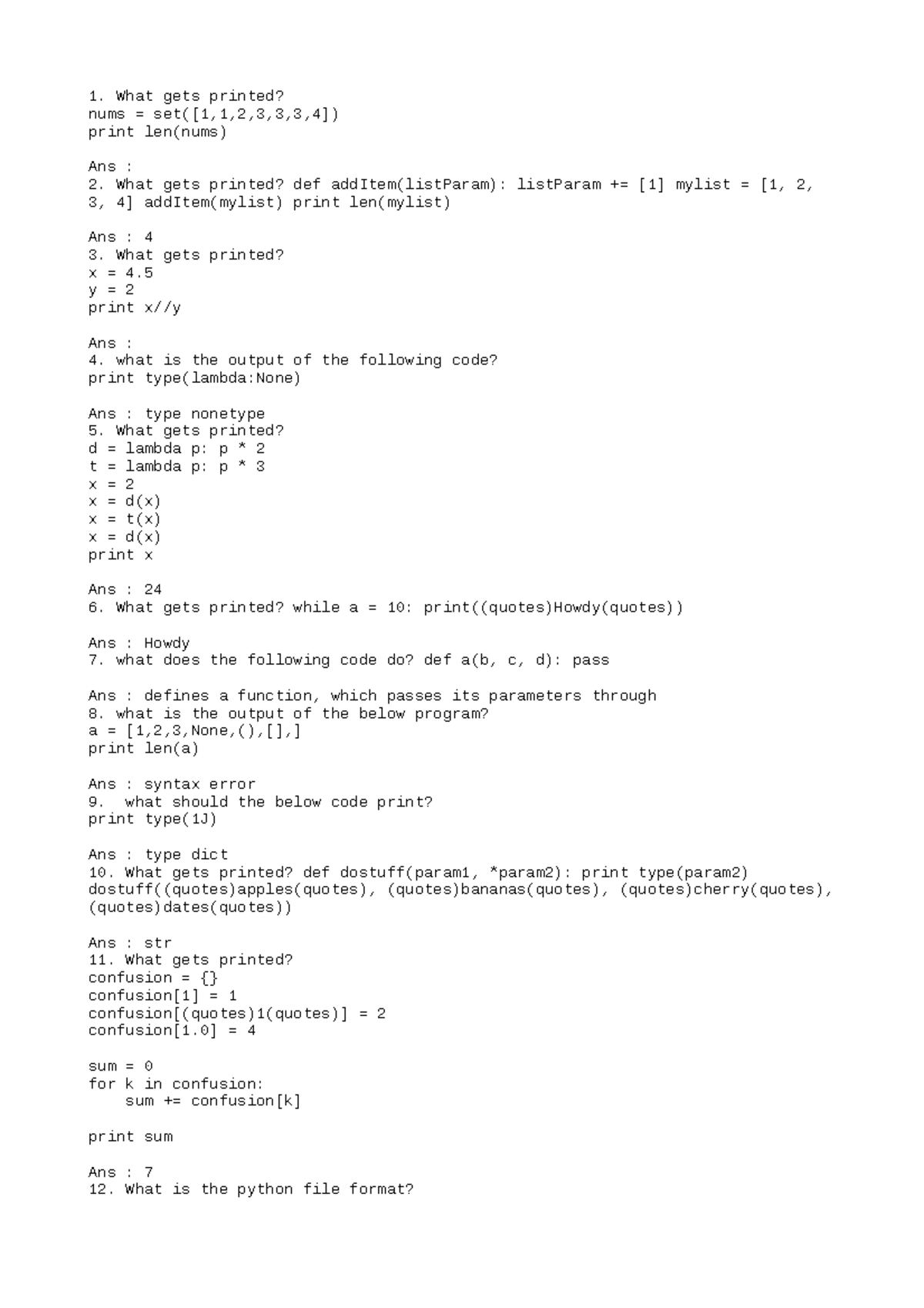 41 - python problem work sheet - What gets printed? nums = set([1,1,2,3 ...
