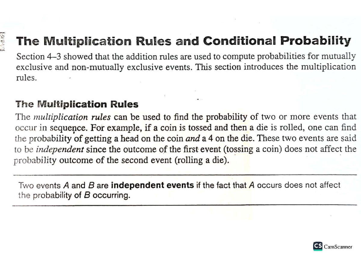 CS Chapter 4: Multiplication Rules & Conditional Probability - Studocu