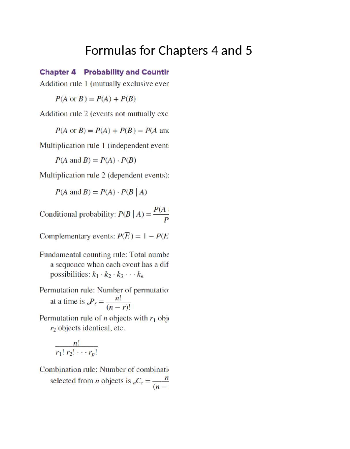 Formulas and Key Concepts for Chapters 4 & 5 Analysis - Studocu