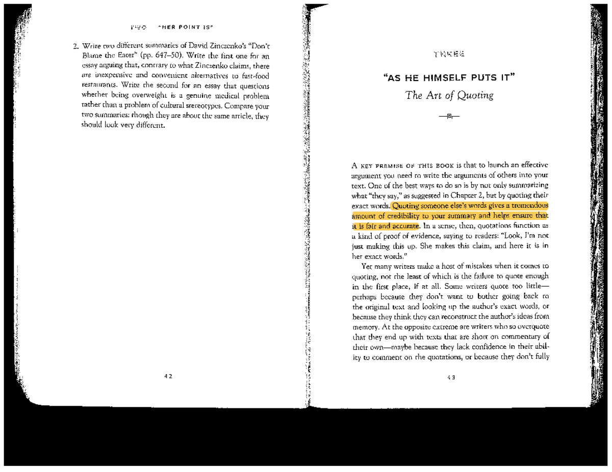 Graff Birkenstein They Say I Say: Chapter 3 Summary & Analysis - Studocu