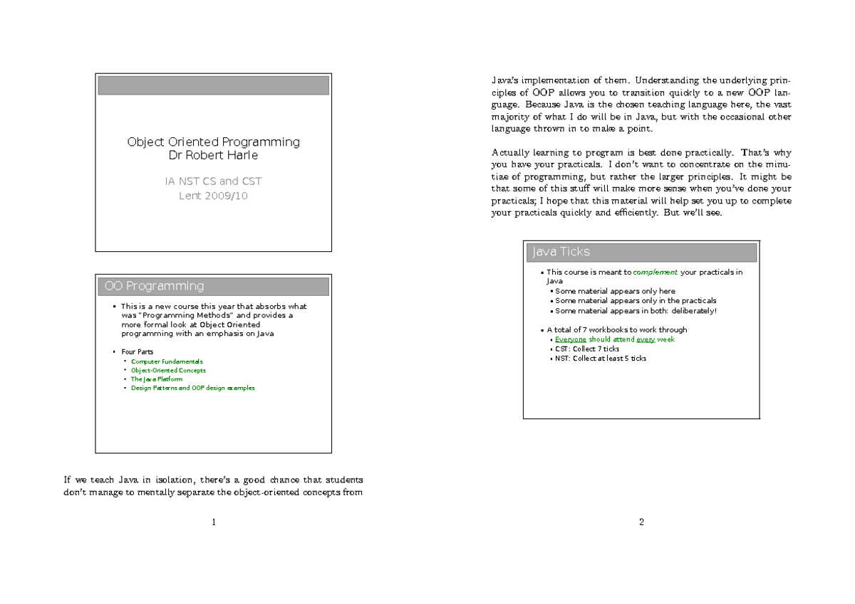 Oop Lecture Notes Understanding Java And Object Oriented Principles