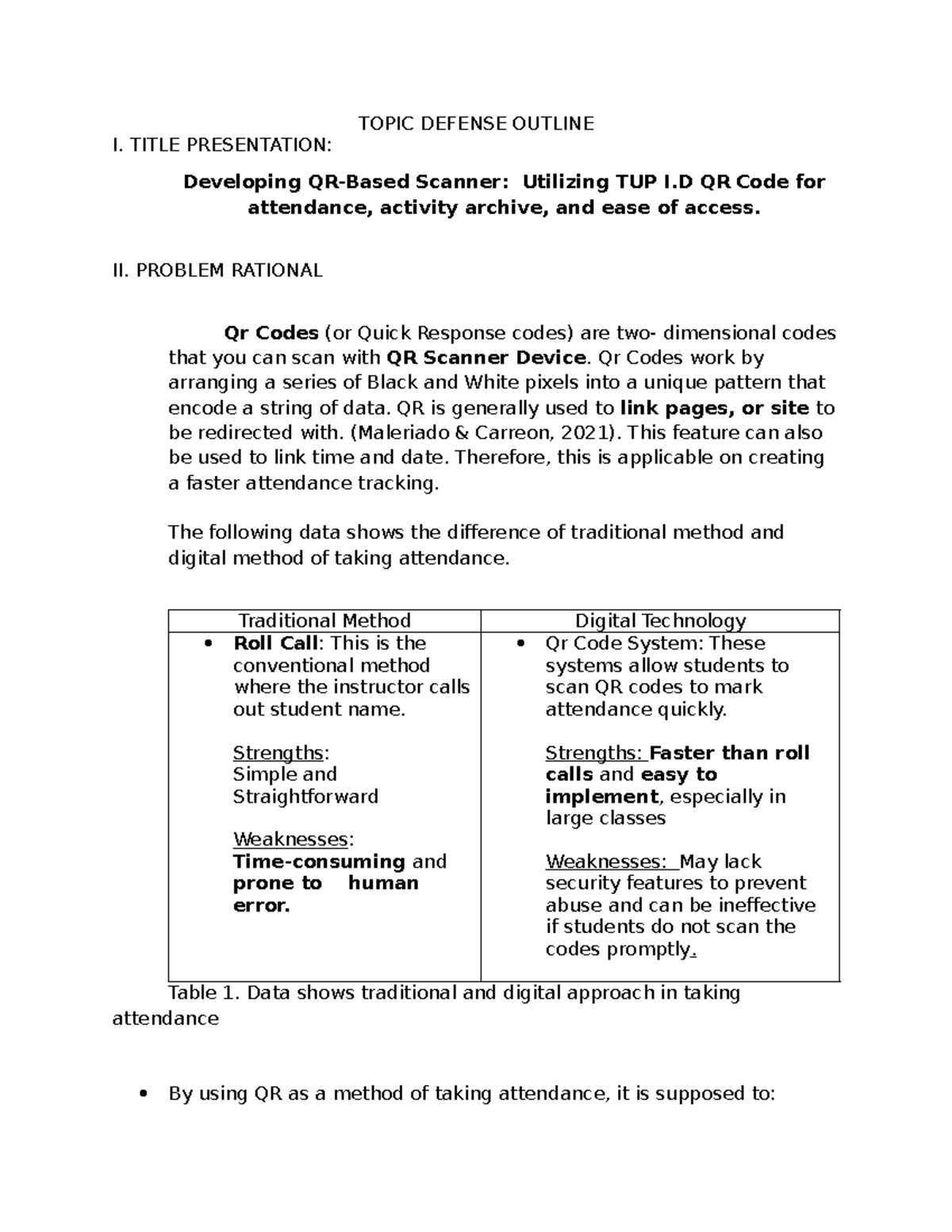 QR Code Attendance Monitoring System: Topic Defense for TUP I.D. - Studocu