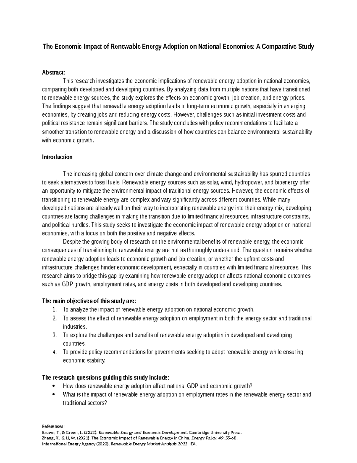 Renewable Energy & its Economic Impact: A Comparative Analysis (ECO 301 ...