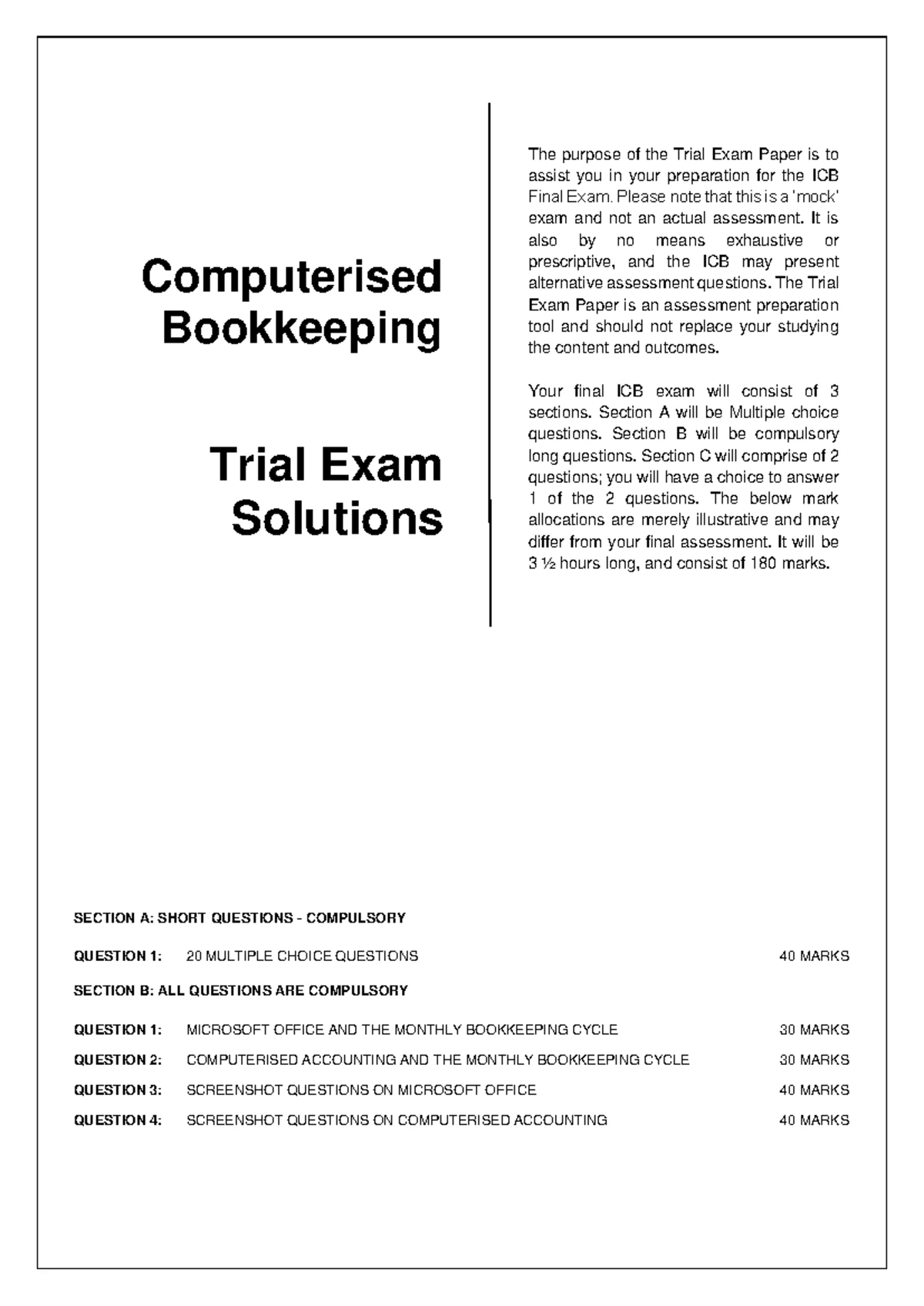 Bookkeeping to Trial Balance ICB Question Paper - CPBK-2021 - Studocu