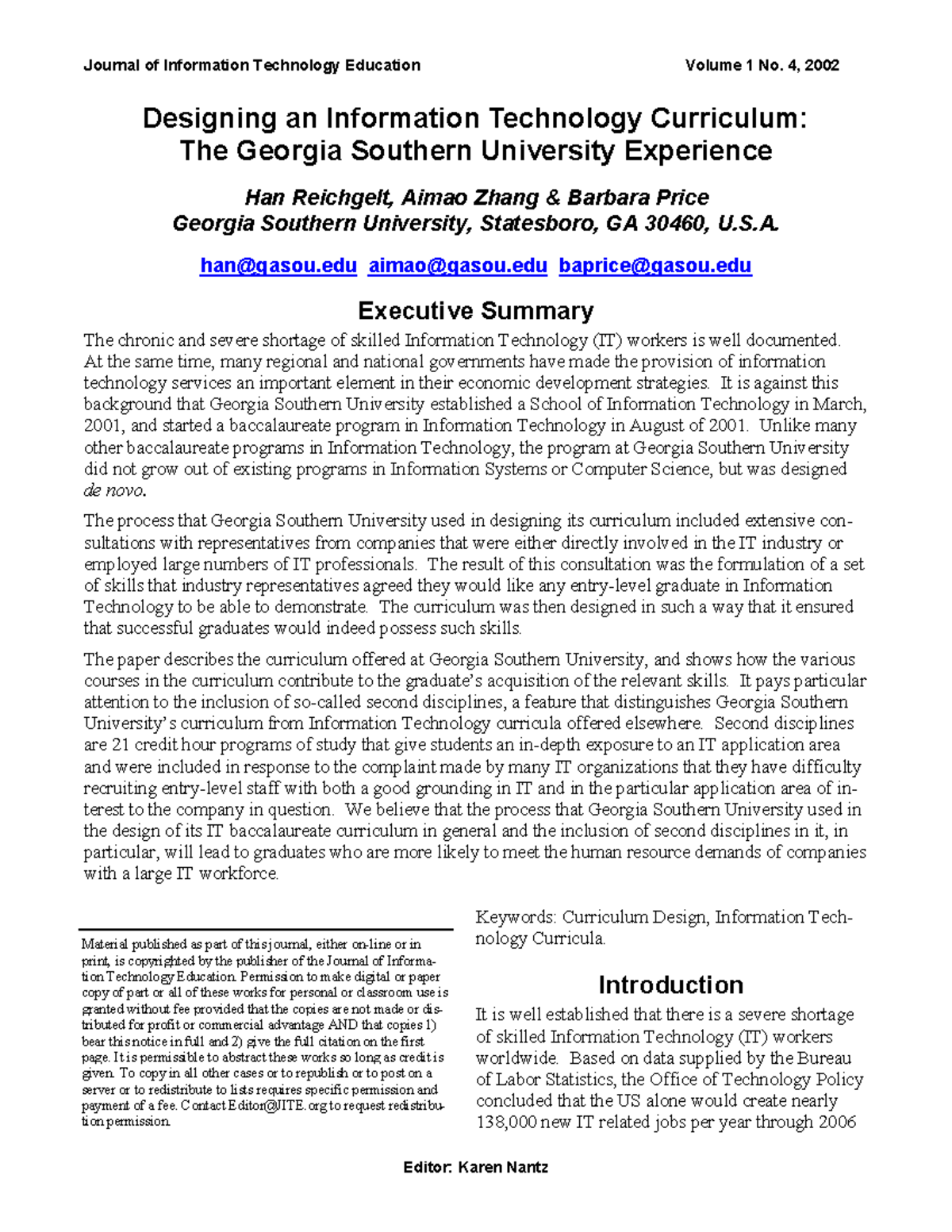 Designing an Information Technology Curr - Journal of Information ...