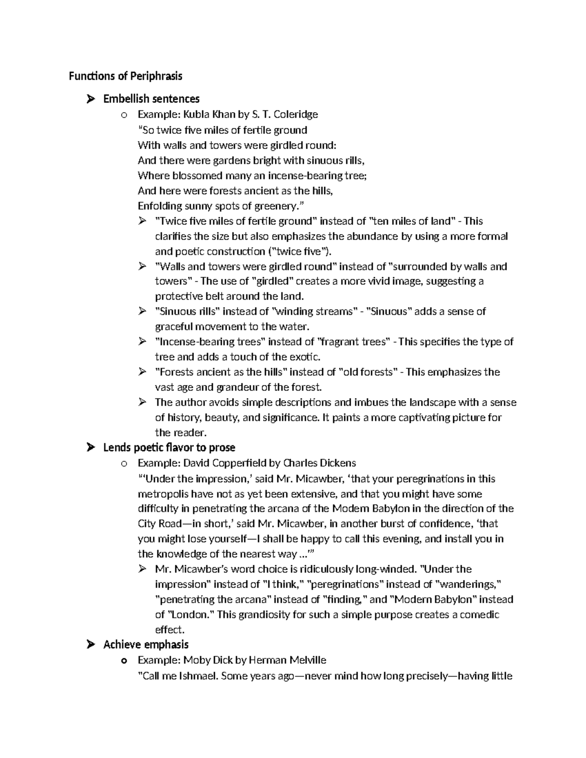 Functions of Periphrasis - T. Coleridge “So twice five miles of fertile ...