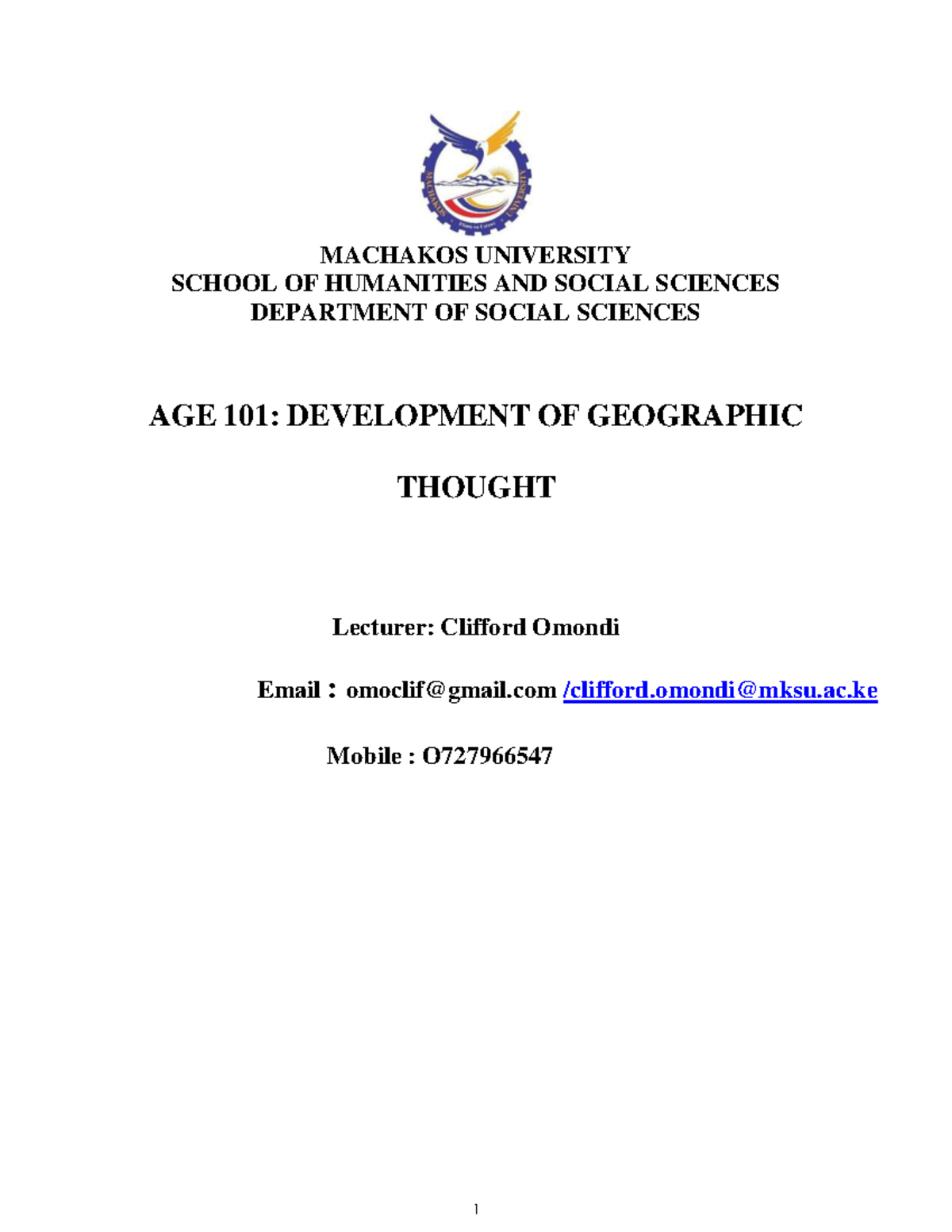 AGE 101: Development of Geographic Thought Overview and Key Concepts ...