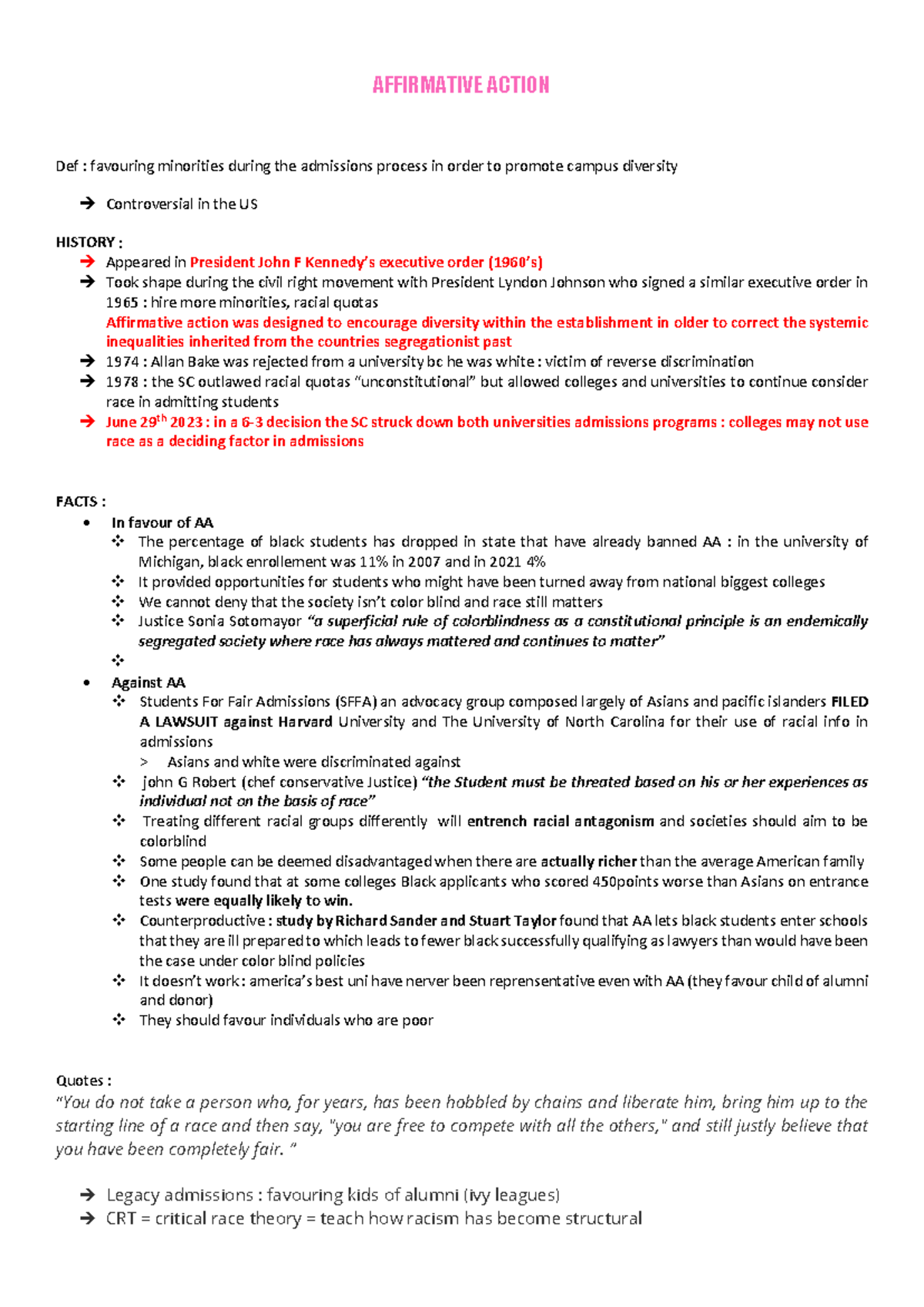 Fiche affirmative action - AFFIRMATIVE ACTION Def : favouring ...