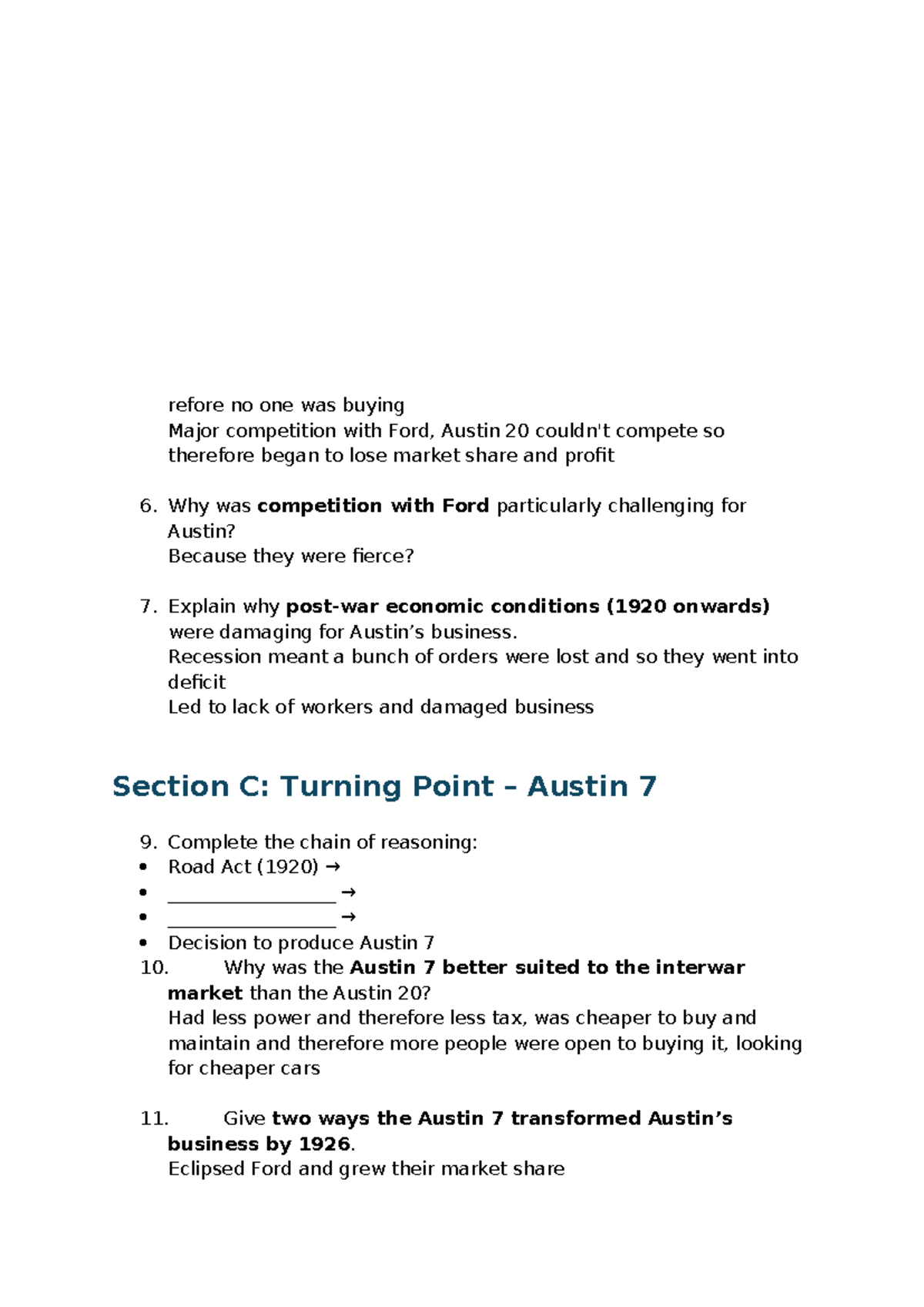 History Essay PLAN Revision: The Impact of the Austin 7 and Economic ...