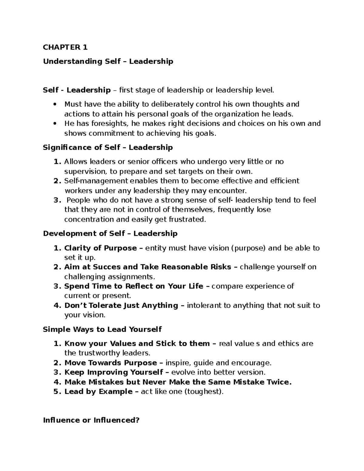 Chapter-1 CFLM-102 - CHAPTER 1 Understanding Self – Leadership Self ...