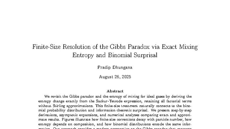 GIBBS Paradox Resolution: Exact Mixing Entropy & Binomial Surprisal ...