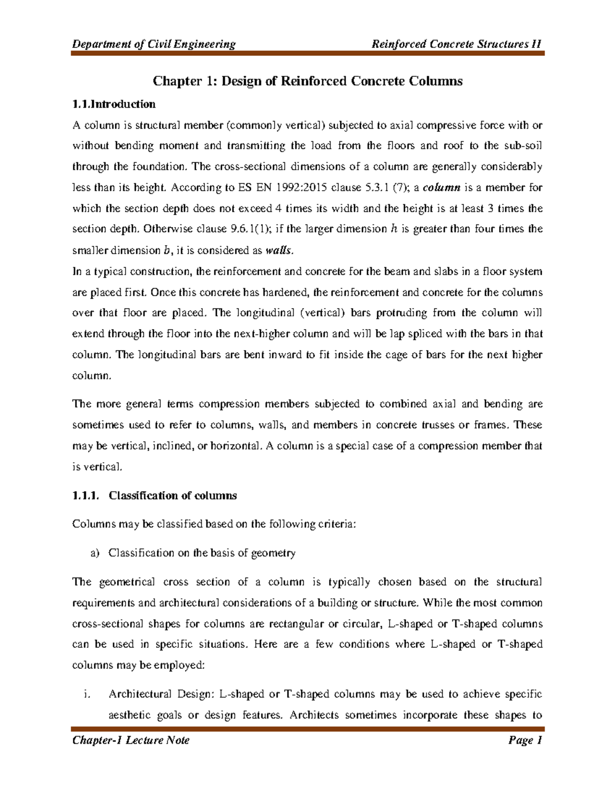 Designing RC Columns: Principles and Classifications (CE 401) - Studocu