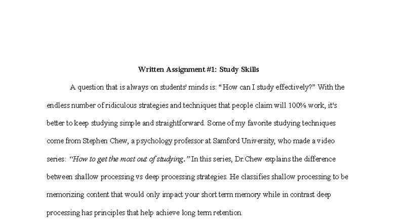 Study Skills Assignment #1: Effective Techniques for Deep Learning ...