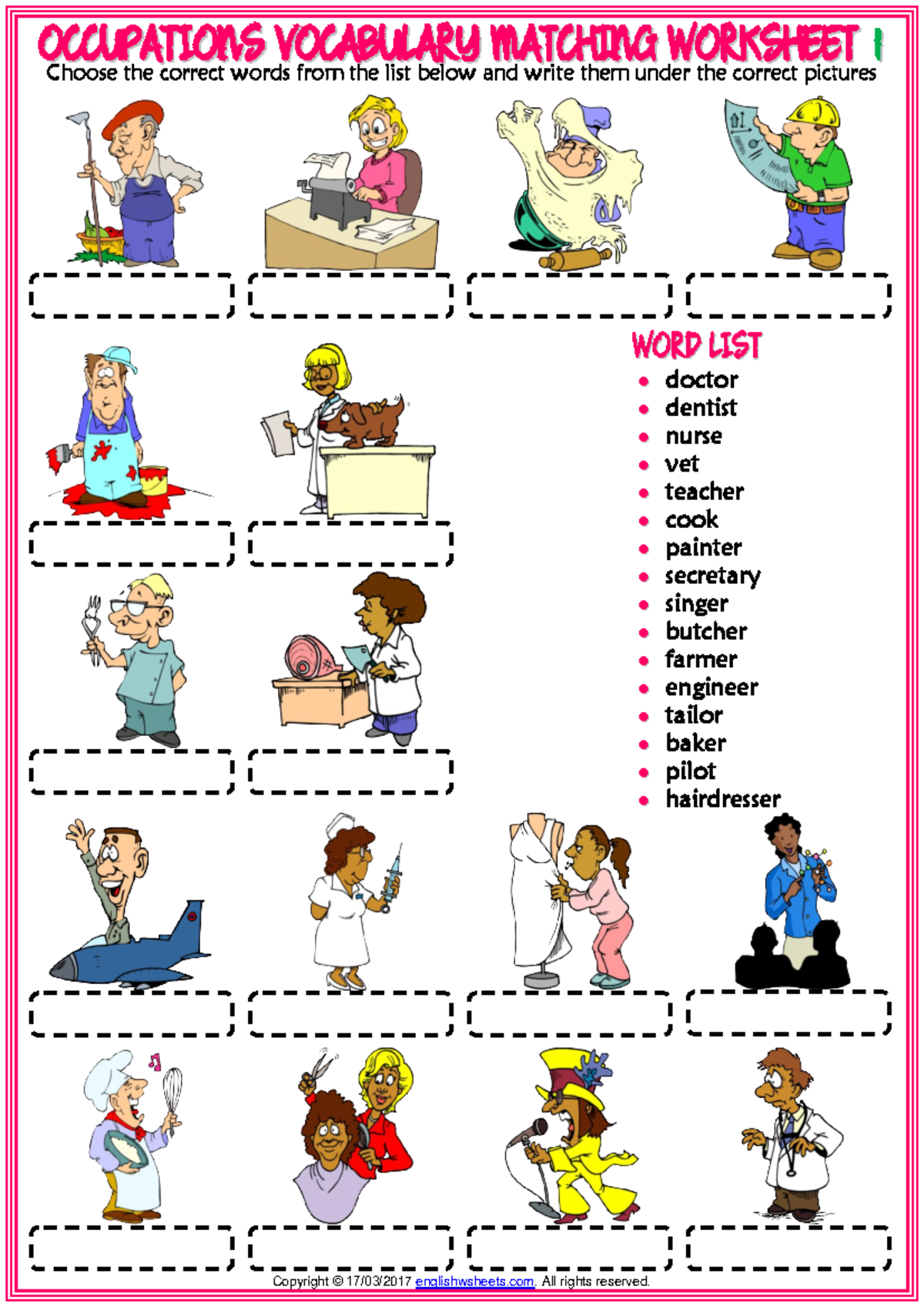 ESL Vocabulary: Occupations Matching Exercises for Kids - Studocu