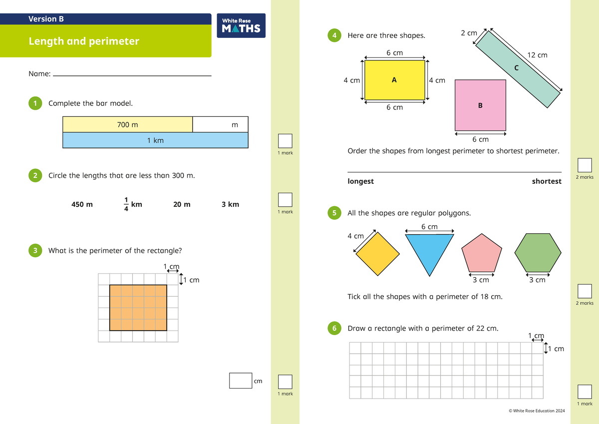 Y4 Spring B2 Eo B Assessment: Length & Perimeter Activities - Studocu