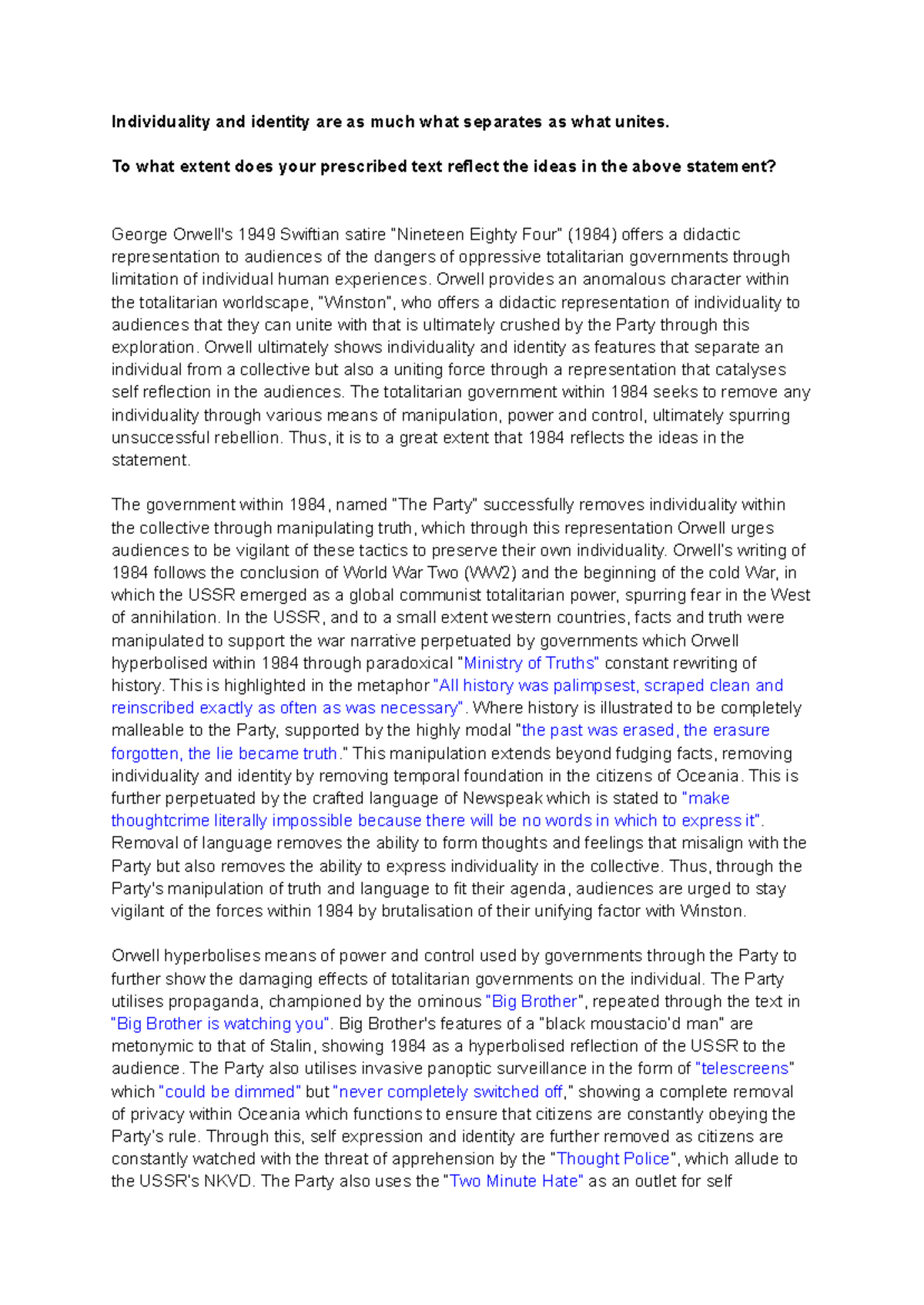 1984 Essay: Exploring Individuality and Identity in Orwell's Dystopia ...