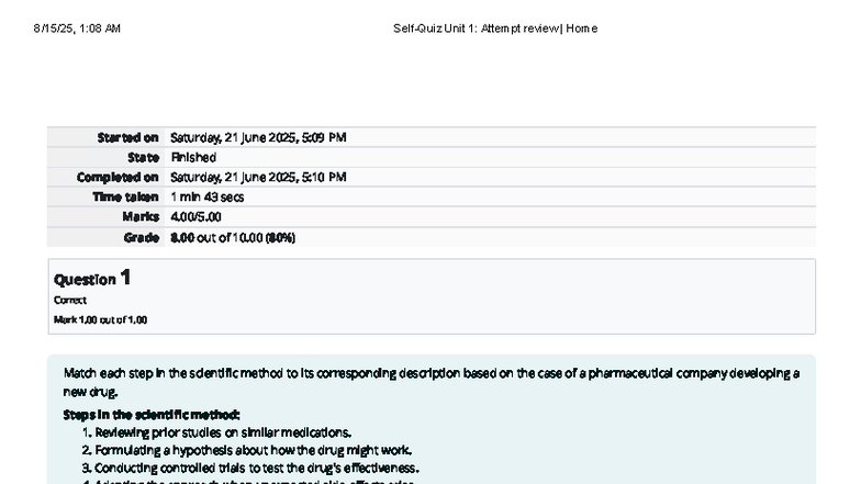 Unit 1: Scientific Method and Research Goals Quiz - Studocu