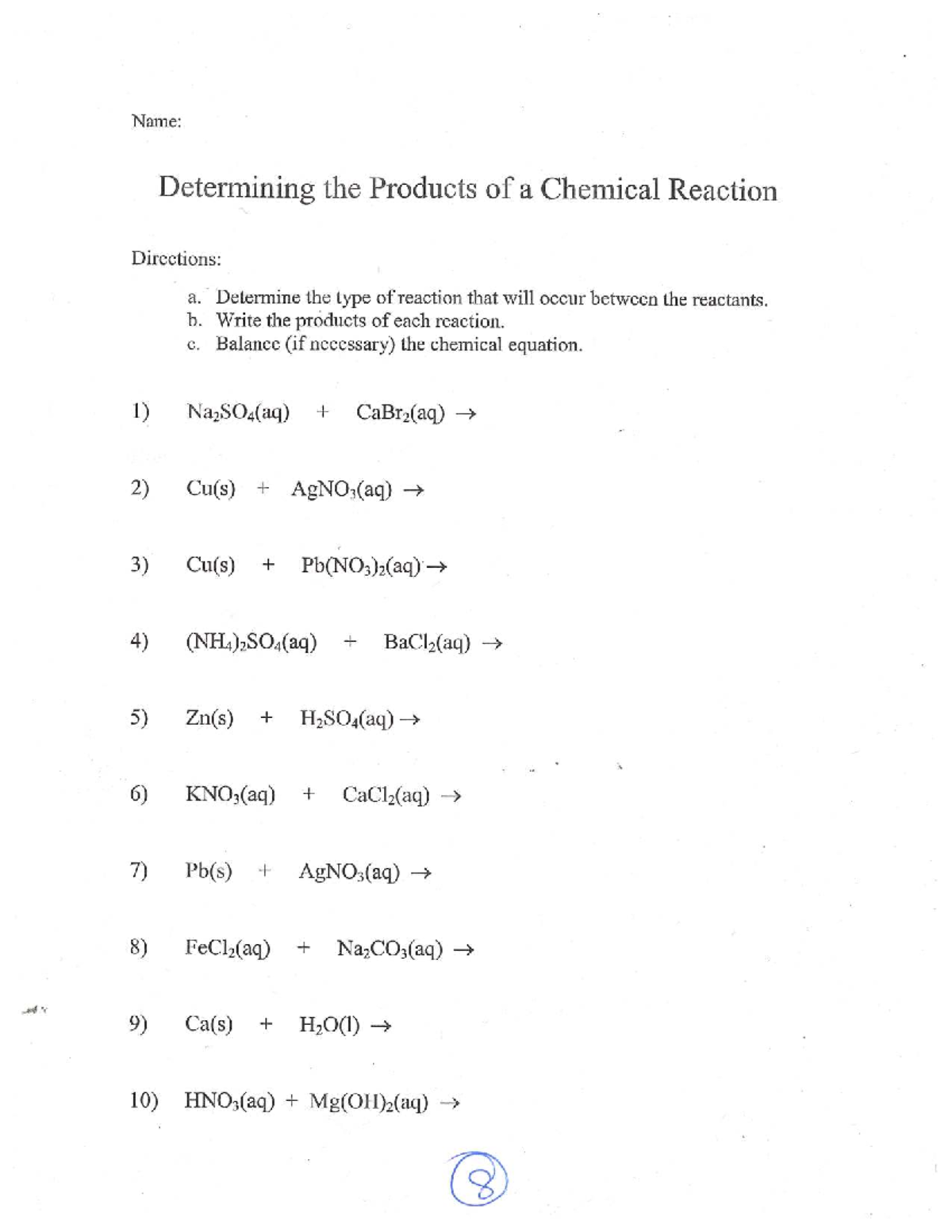 SR & DR Practice: Predicting Products of Reactions (Chem 101) - Studocu