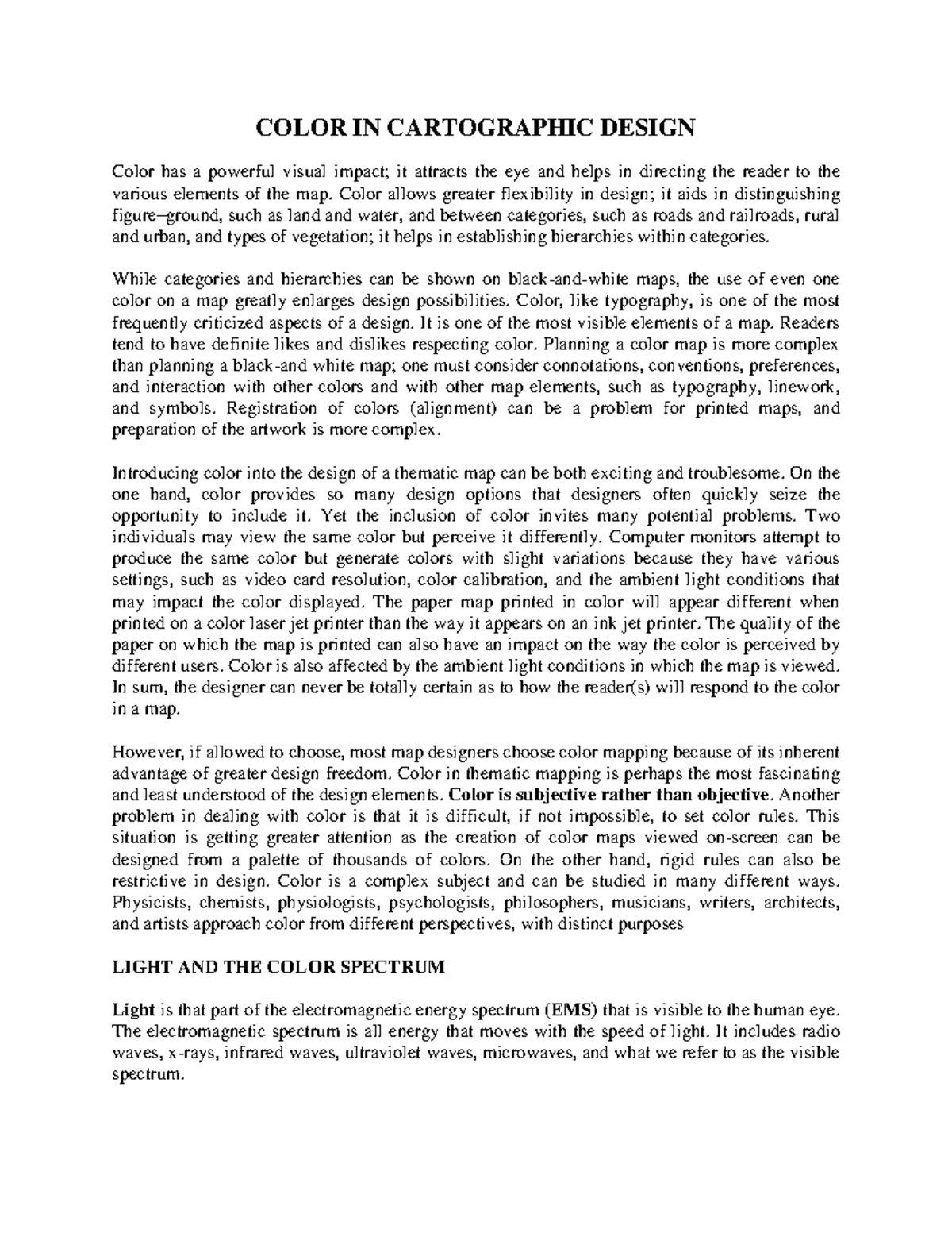 Color in Cartographic Design 8 - COLOR IN CARTOGRAPHIC DESIGN Color has ...