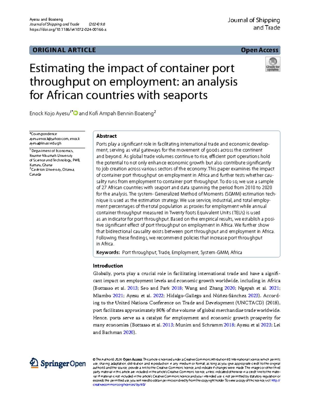 Impact of Container Port Throughput on Employment in Africa: Insights ...