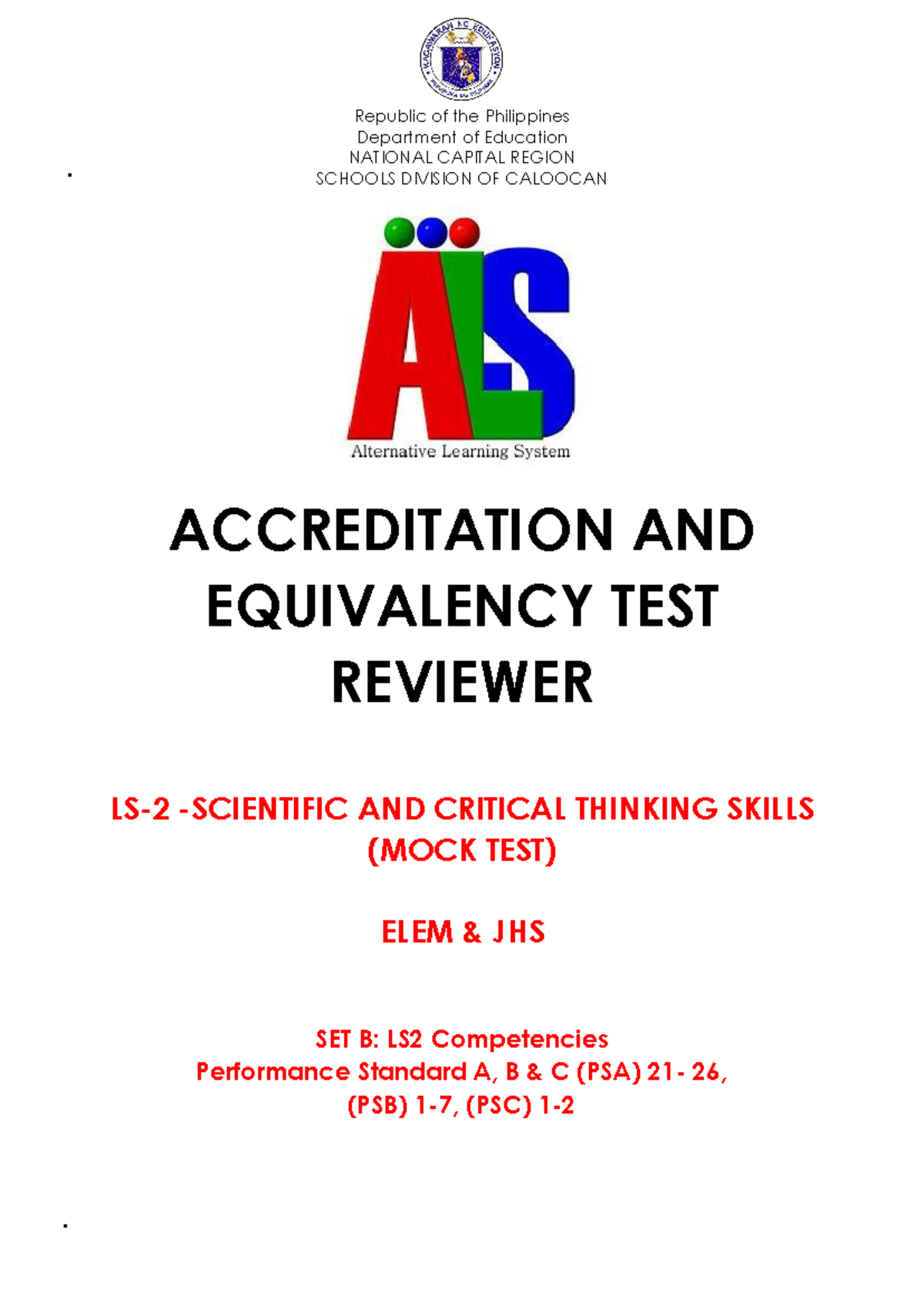 SET B-LS2 Science Accreditation & Critical Thinking Skills Reviewer ...