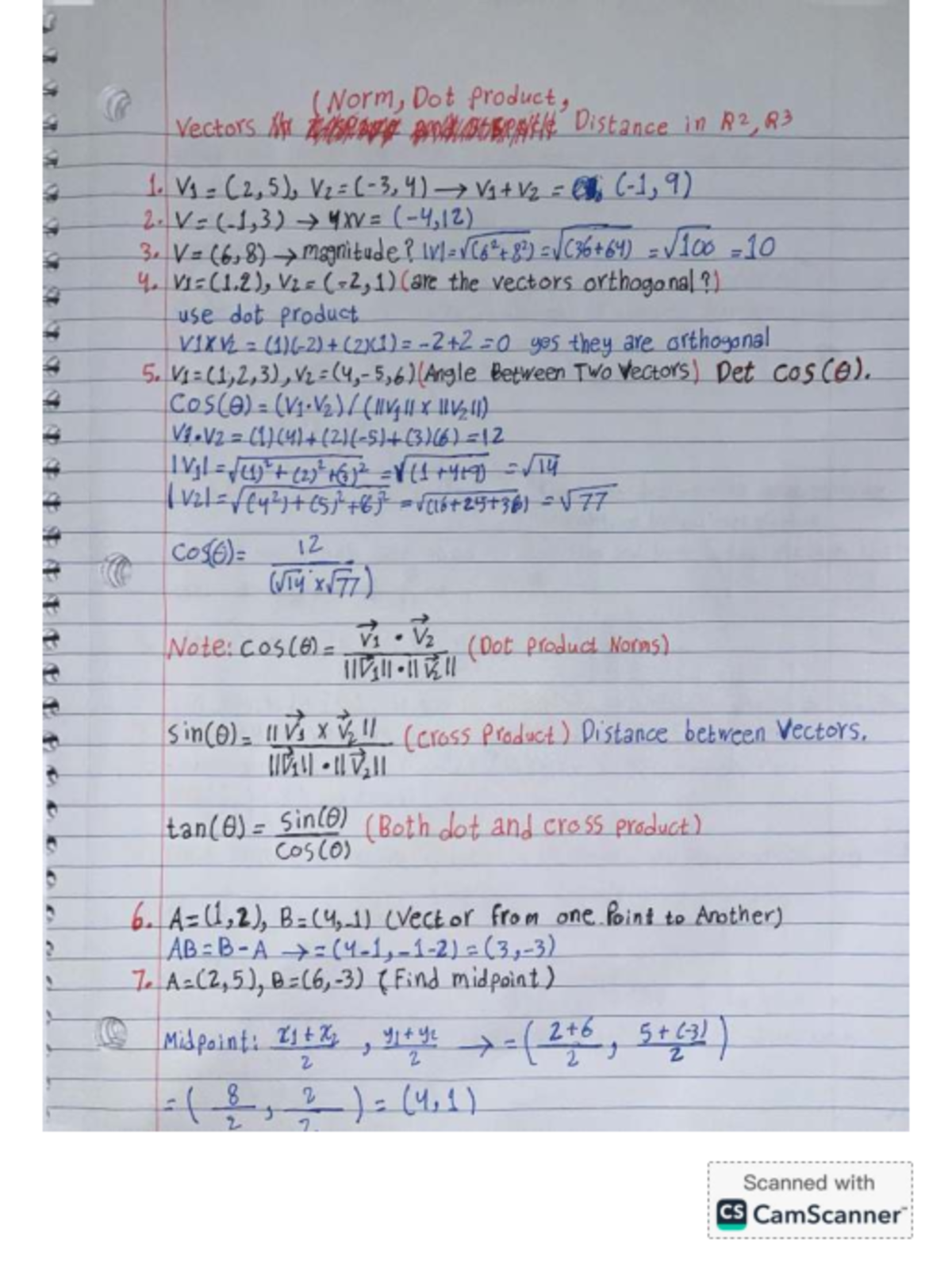 Math 204: Vectors, Dot Product, and Distance Formulas Explained - Studocu