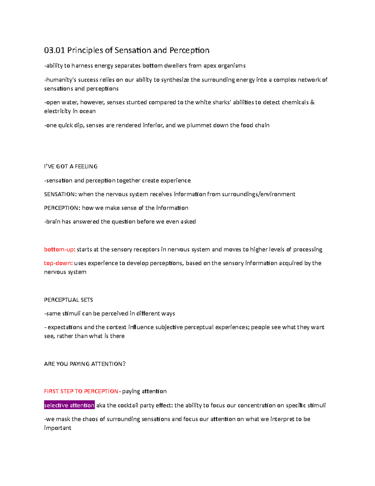 Module 3 ap psychology - notes - 03 Principles of Sensation and ...