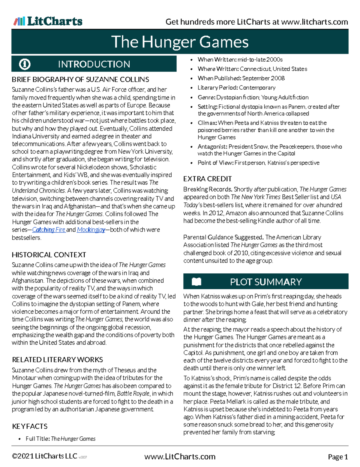 The Hunger Games: LitCharts Study Guide (INTR 101) - Studocu