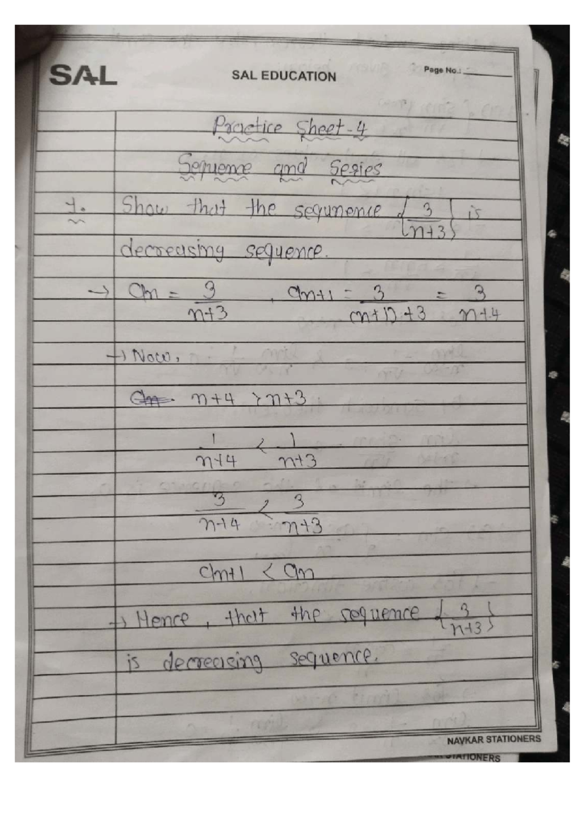 Maths Practice Sheet 4: Sequence and Series Analysis - Studocu