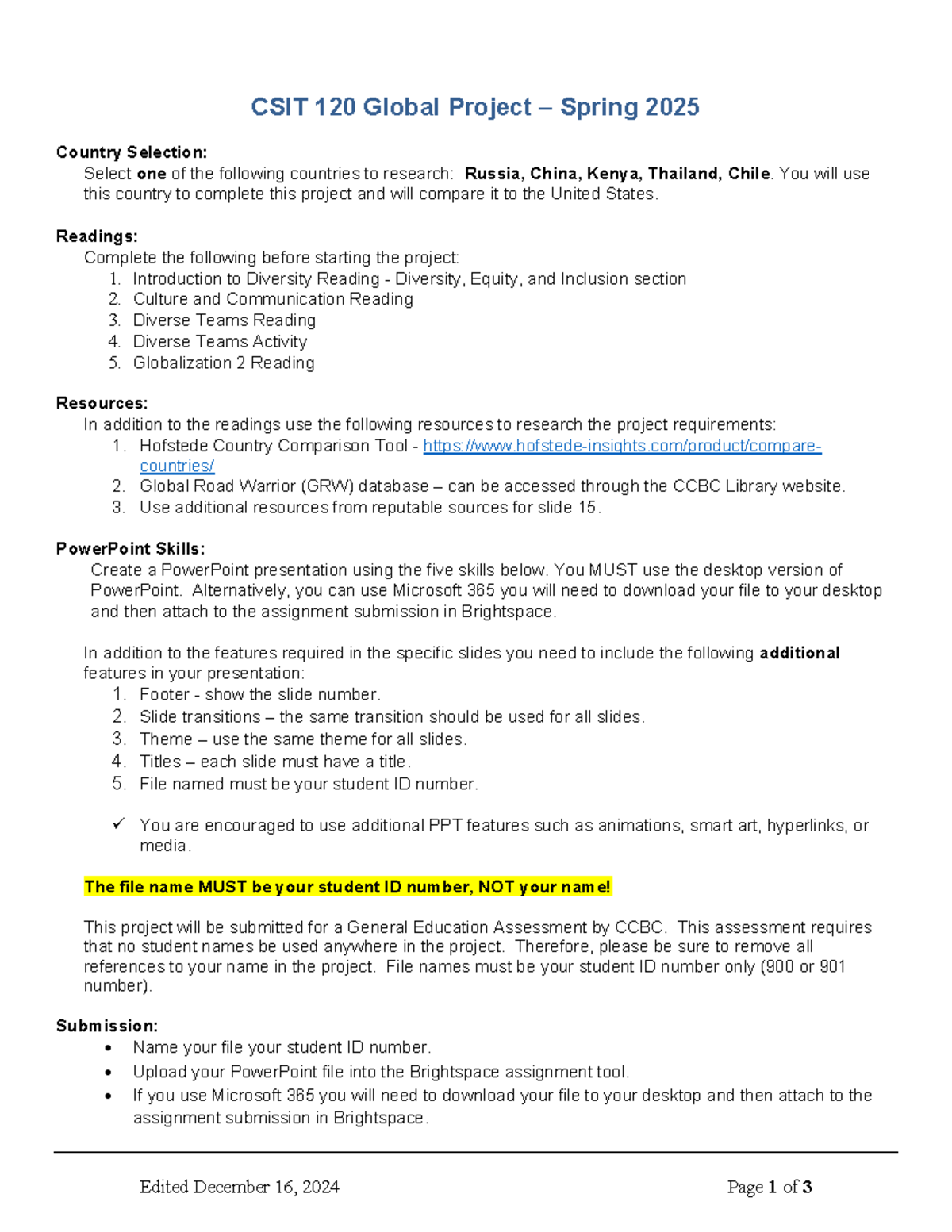 CSIT 120 Global Project Spring 2025: Country Research Guidelines - Studocu