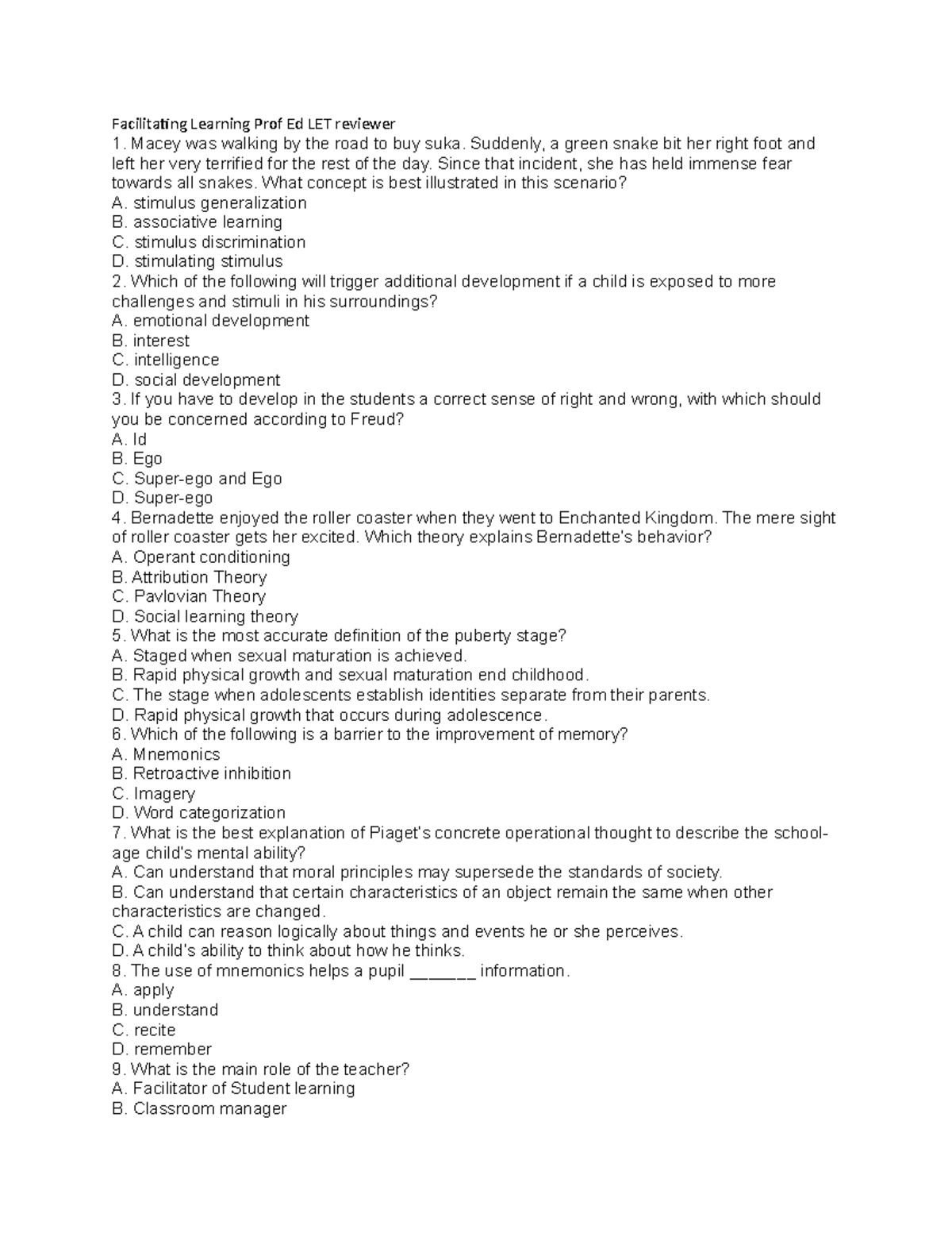 Facilitating Learning: Prof Ed LET Reviewer Questions and Answers - Studocu