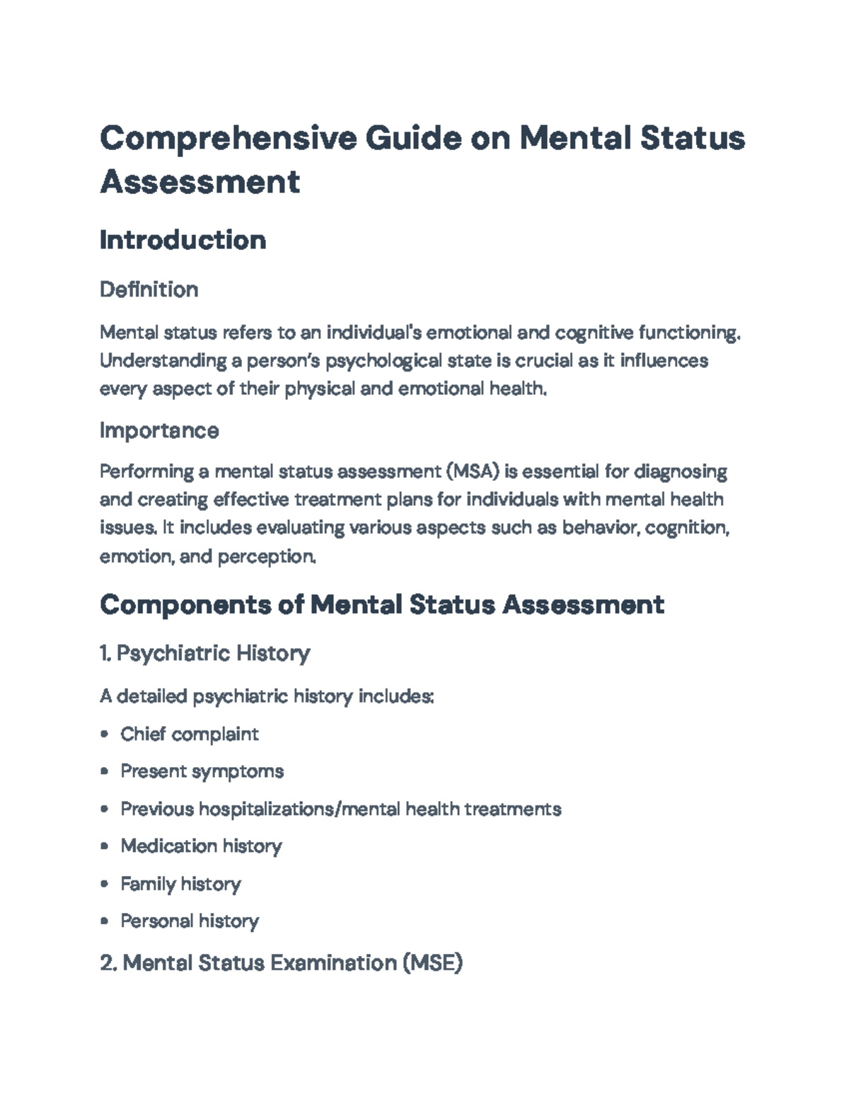 Comprehensive Guide to Mental Status Assessment (MSA) in Nursing - Studocu