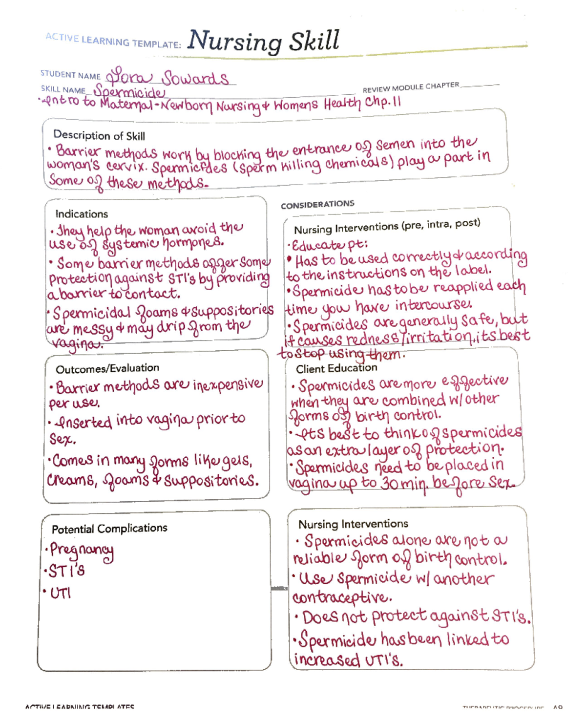 Active Learning Template: Nursing Skill - Spermicide (Week 1) - Studocu