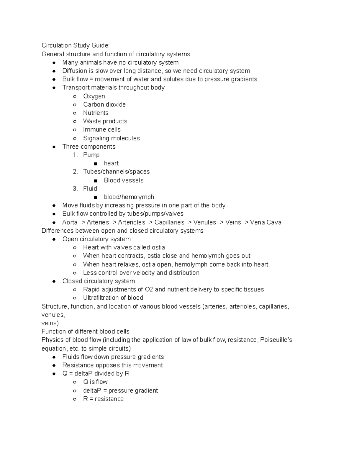 Circulation Study Guide: Structure & Function of Circulatory Systems ...