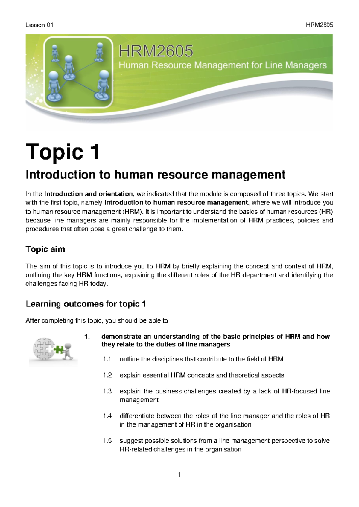 HRM2605 Lesson 01 Student Version - Topic 1 Introduction to human ...