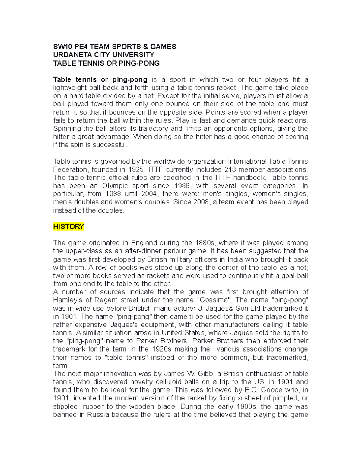 Table Tennis ( Definition, History, Facilities AND Equipments) - SW10 ...