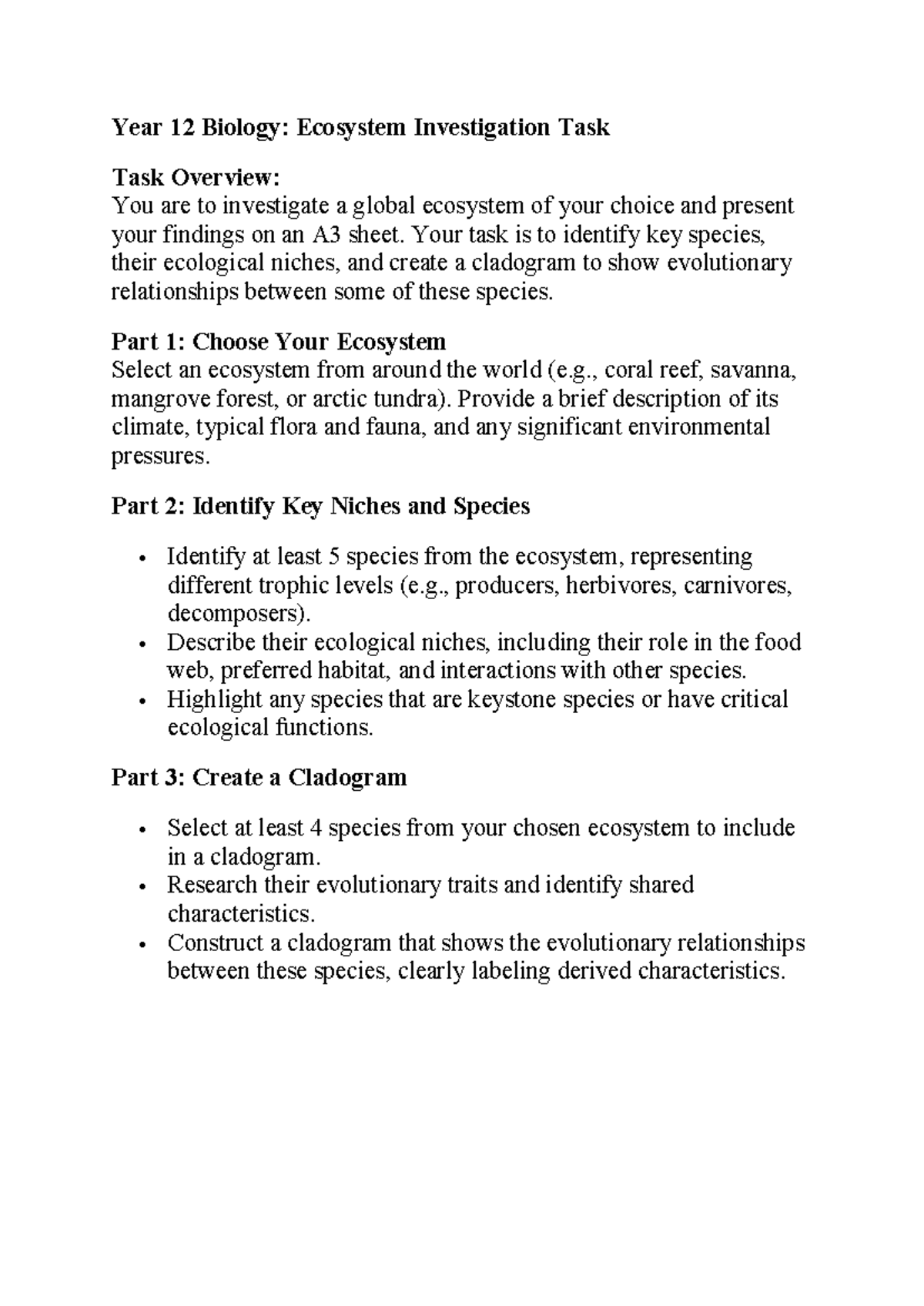 Ecology Workshop - Planning for IA2 - Year 12 Biology: Ecosystem ...