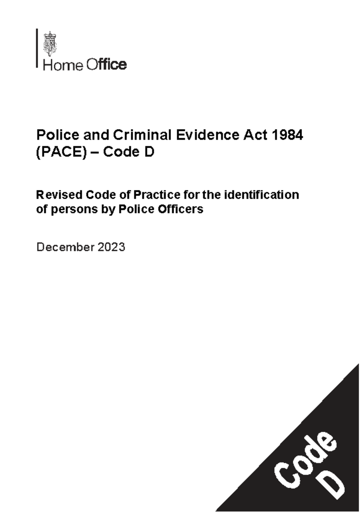 PACE Code D 2023 - Revised Identification Practices by Police Officers ...