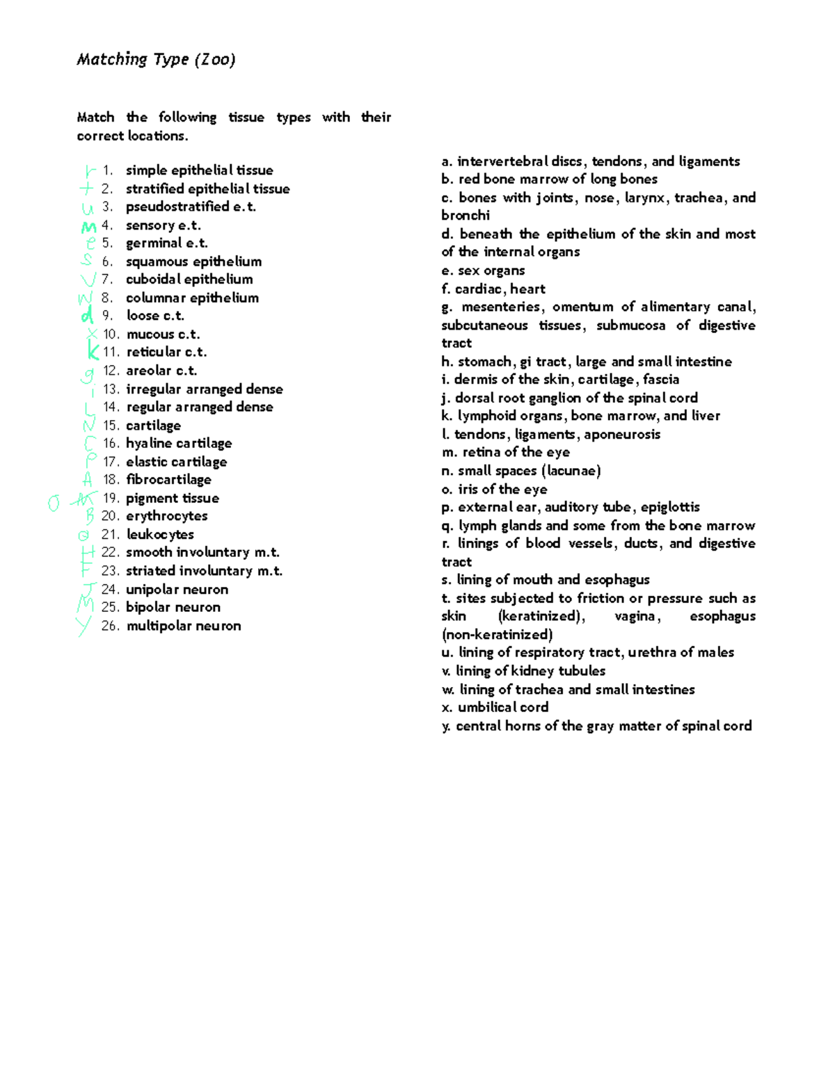 BS Psychology Notes: Tissue Types and Their Locations (4th Year) - Studocu