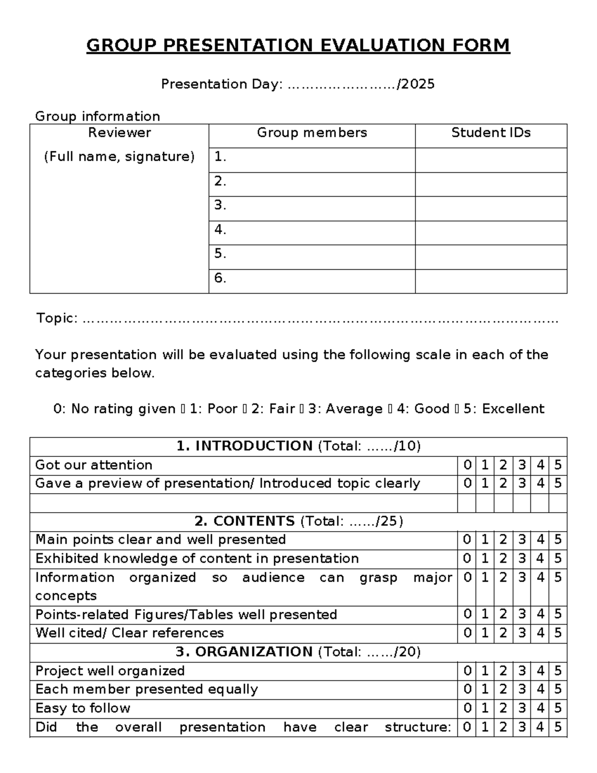 GROUP PRESENTATION EVALUATION FORM 2025 - NSKS - Studeersnel