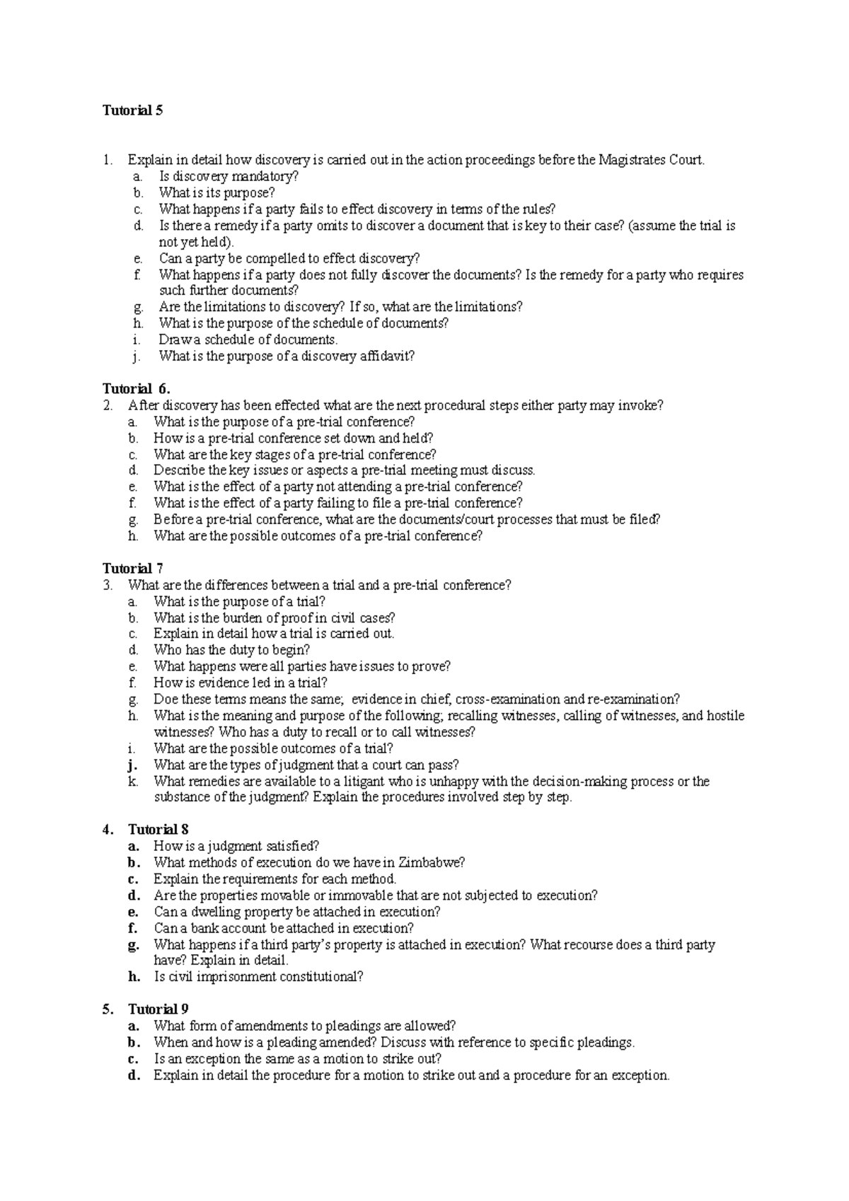 Civil Procedure - Tutorials 5-10 Overview and Key Concepts - Studocu
