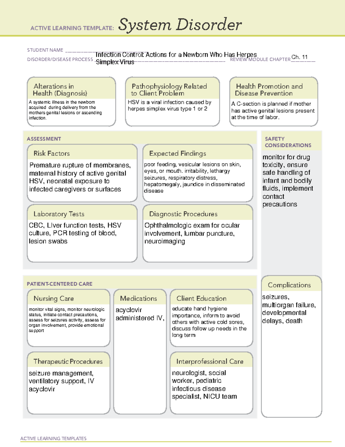 ACTIVE LEARNING TEMPLATE: Infection Control for Newborns with HSV - Ch ...