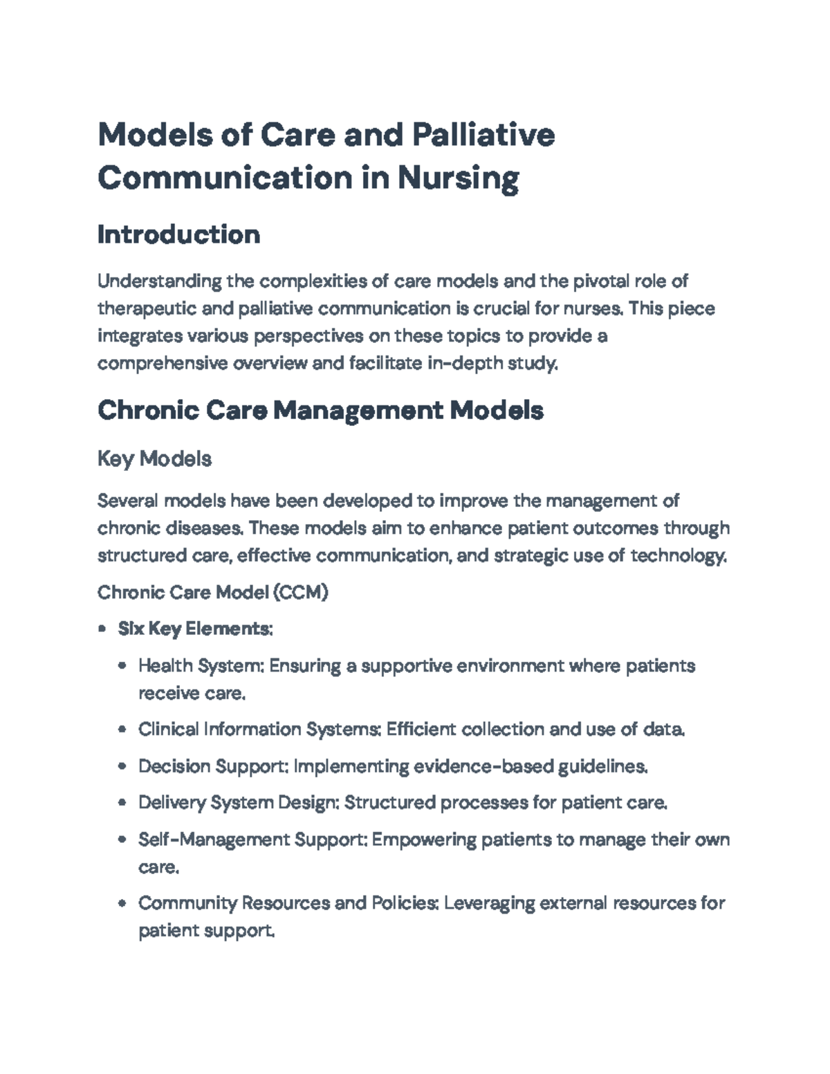 Chronic Care Management and Palliative Communication in Nursing ...