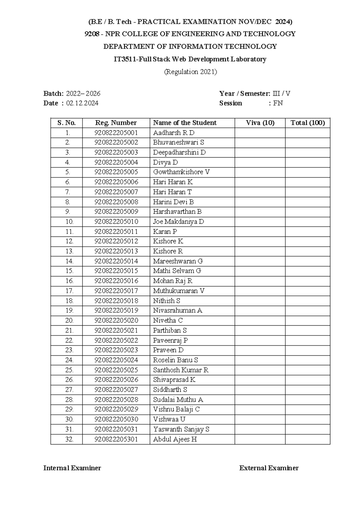 IT3511 FSWD lab - exercises - (B / B. Tech - PRACTICAL EXAMINATION NOV/DEC 2024) 9208 - NPR ...