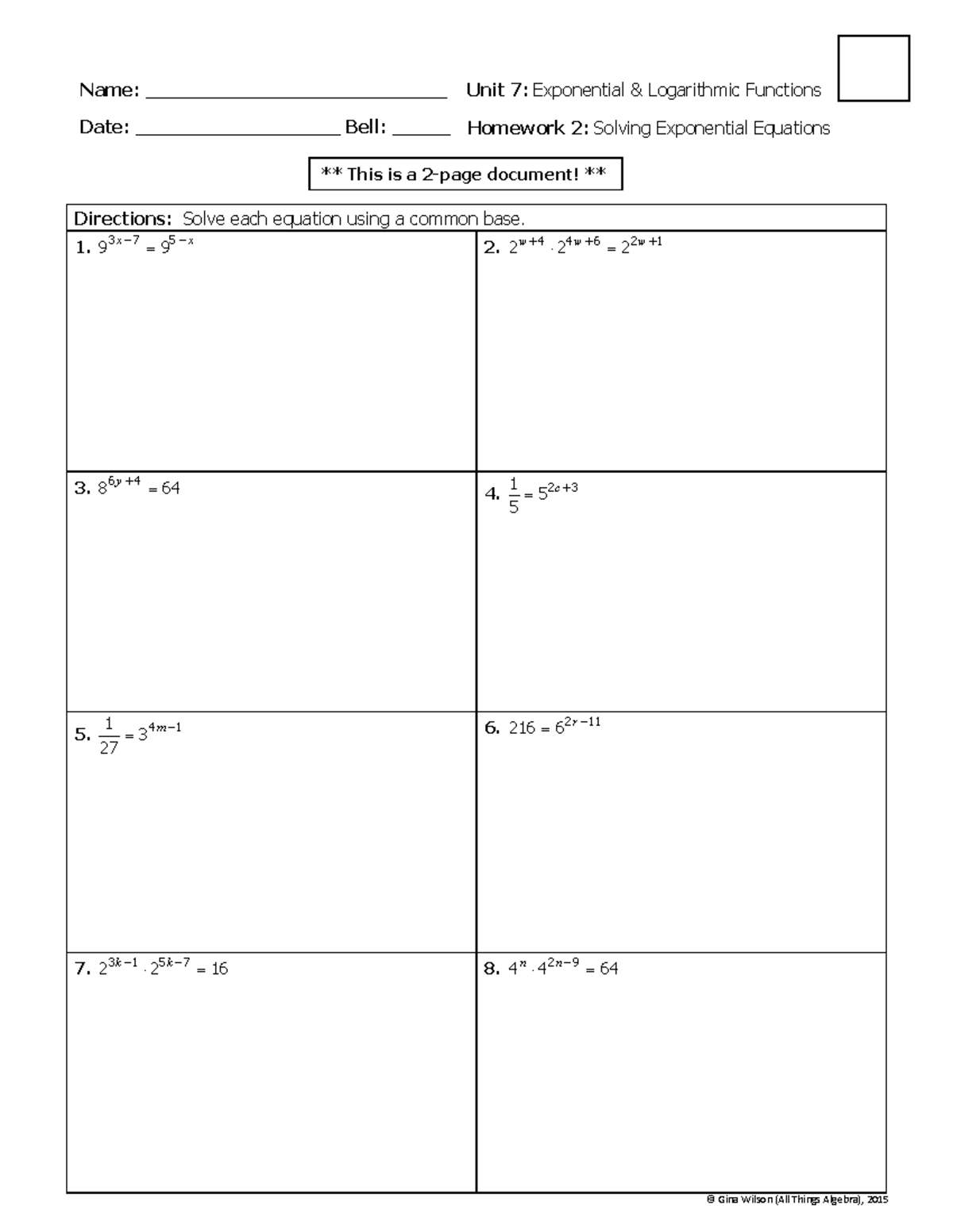 Math 7.2: Unit 7 Homework on Exponential & Logarithmic Functions - Studocu