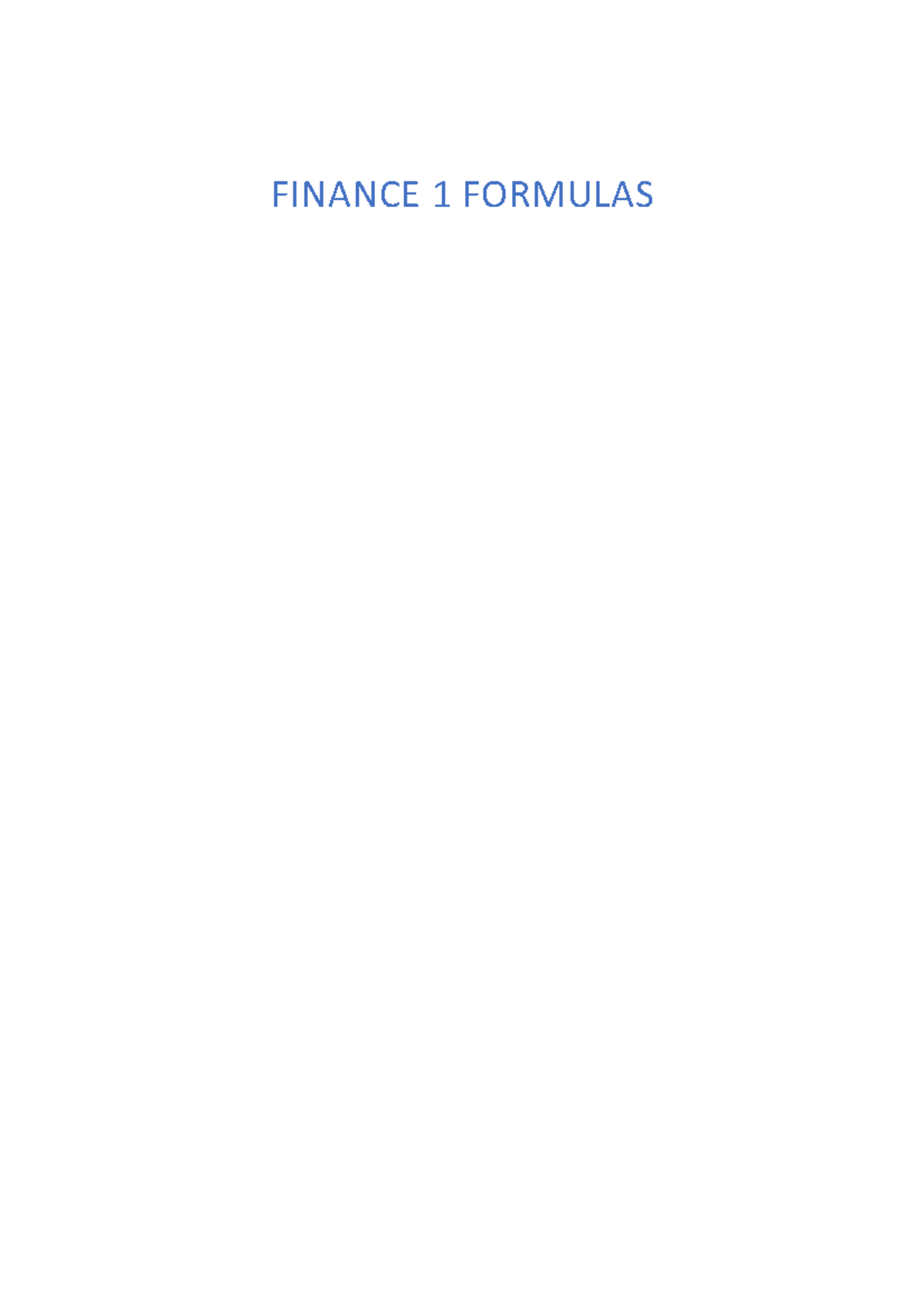 FINANCE 1: Key Financial Formulas for Decision Making and Valuation ...