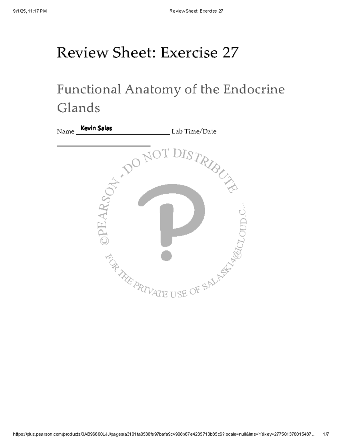 SK1: Review Sheet for Exercise 27 - Functional Anatomy of Endocrine ...
