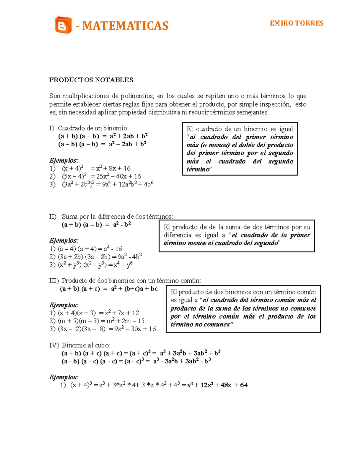 MATEMATICAS EMIRO TORRES: Productos Notables y División de Polinomios ...