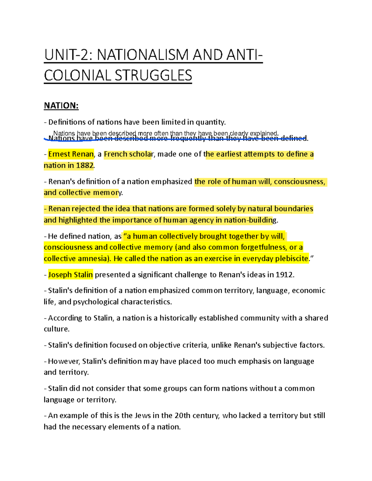 Nationalism - important - UNIT-2: NATIONALISM AND ANTI- COLONIAL ...