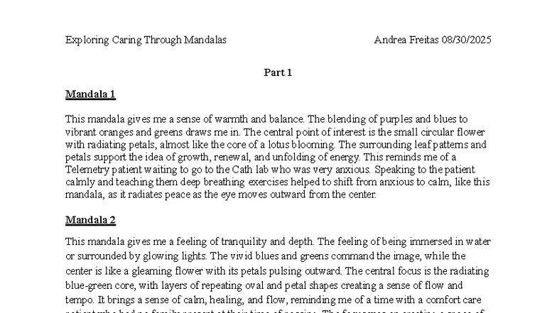 Exploring Caring Through Mandalas: A Nursing Reflection Part 1 - Studocu